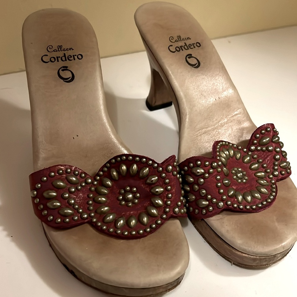 Colleen Cordero Red Studded Slide Heels - Gem